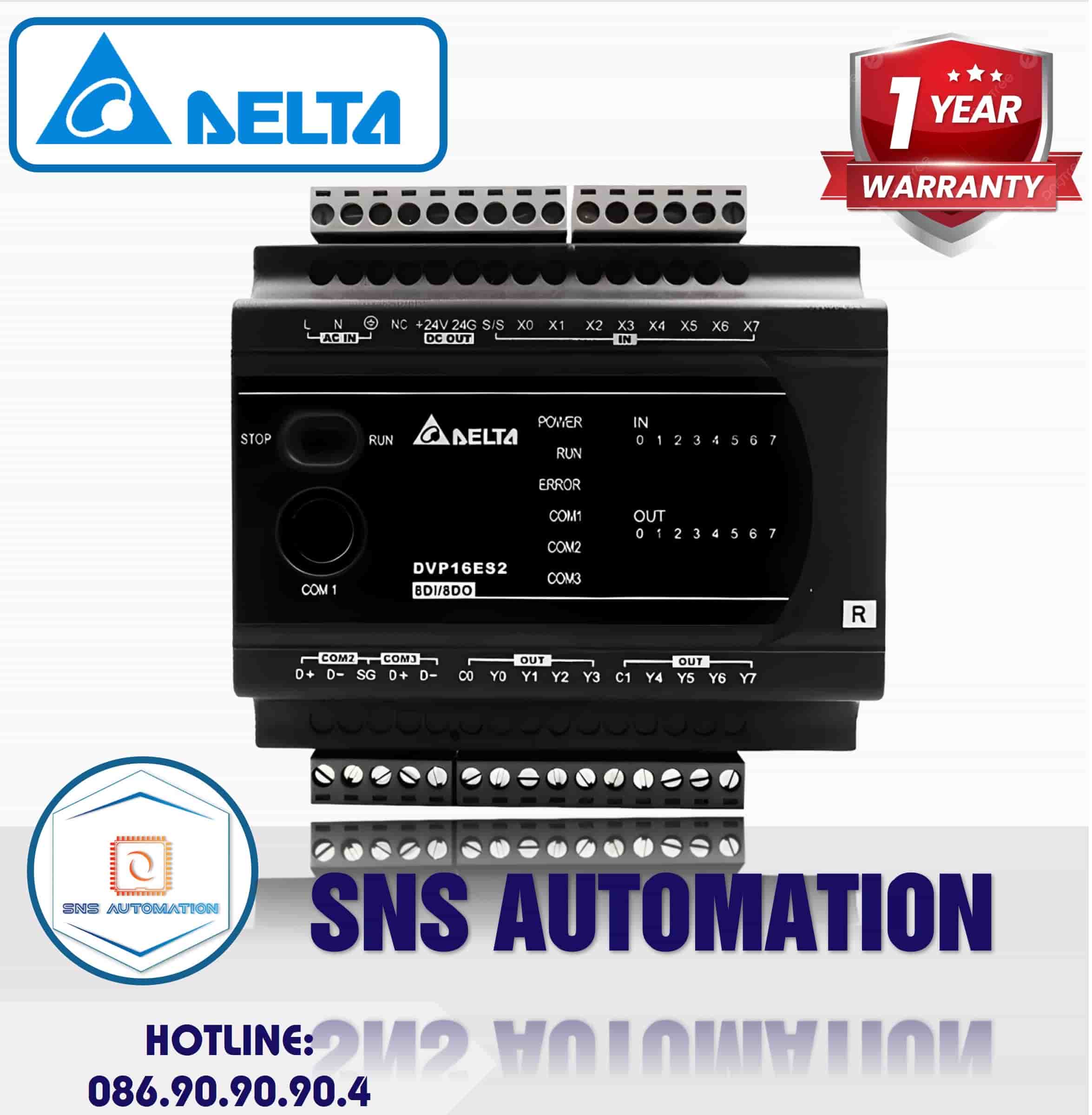 DVP16ES200R Bộ lập trình PLC Delta 8 ngõ vào - 8 ngõ ra Rơ le, nguồn cấp 220VAC